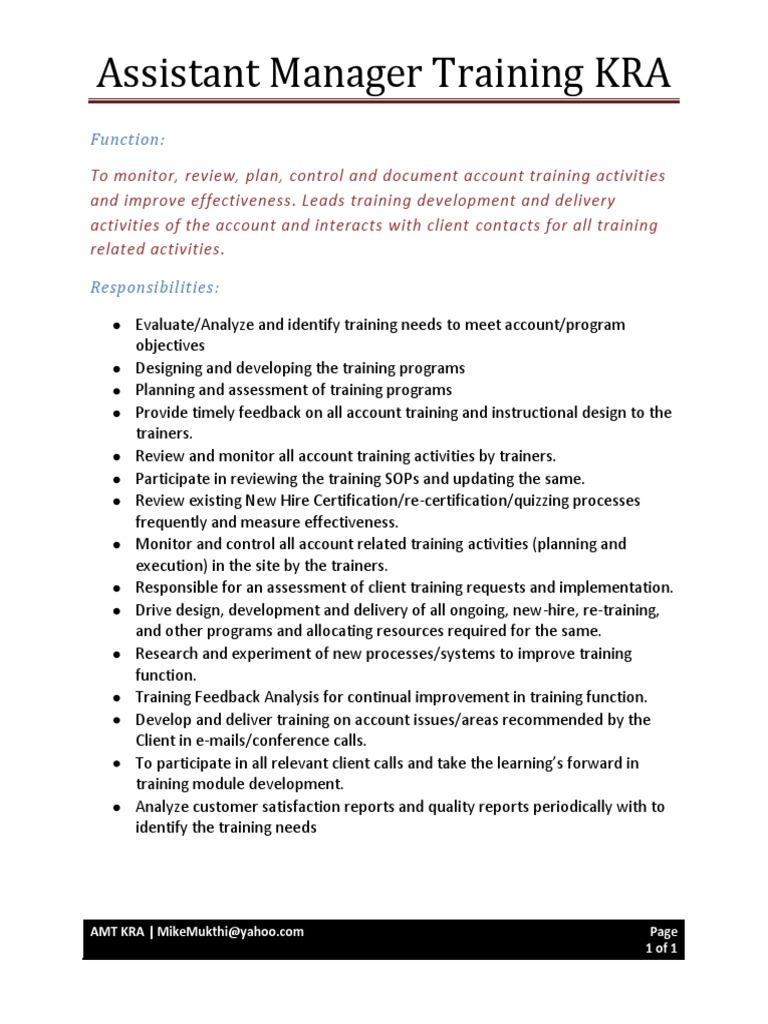 Assistant Manager Training Responsibilities | PDF | Instructional ...