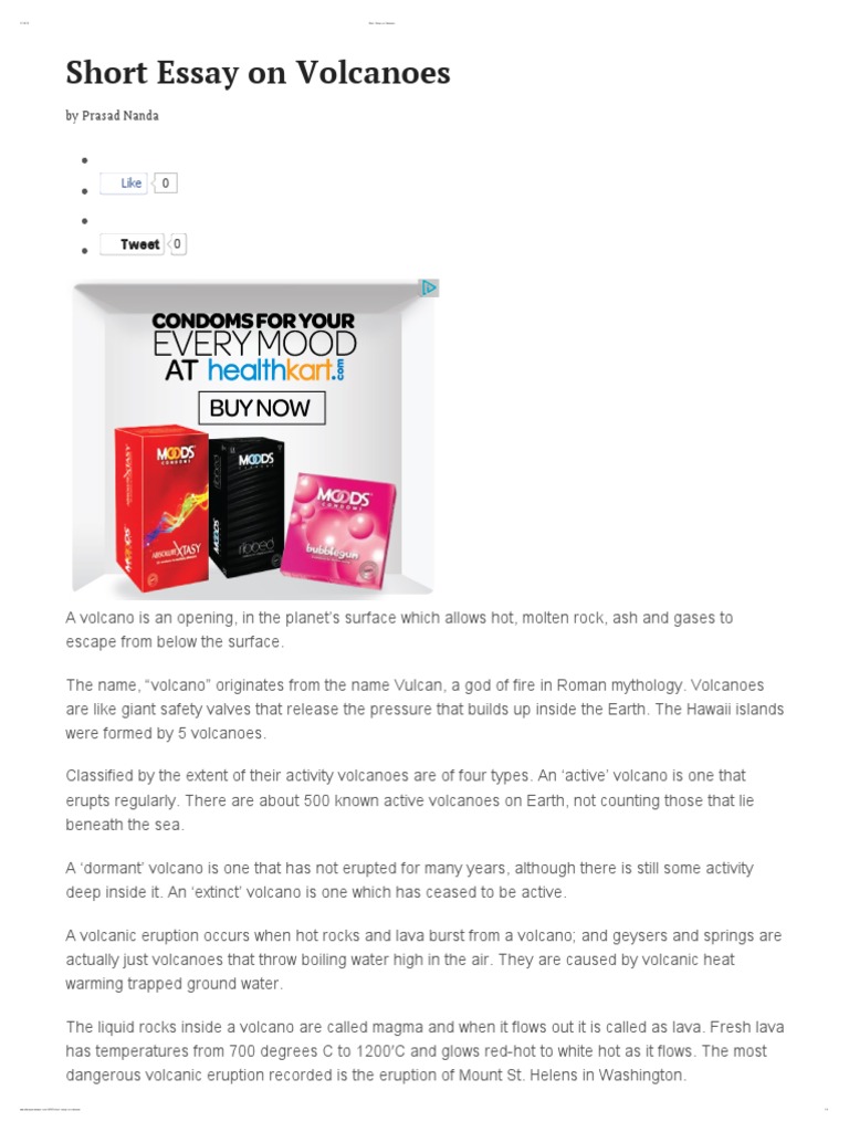 Short Essay On Volcanoes | PDF | Volcano | Lava