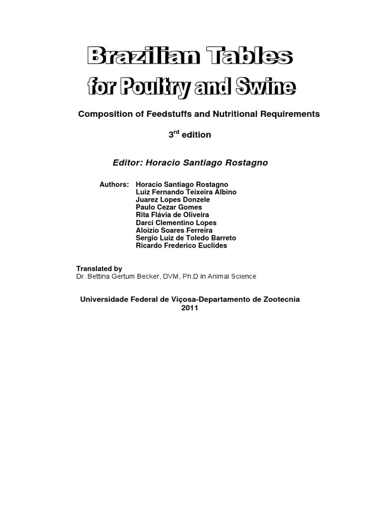 Brazilian Tables For Poultry and Swine | PDF | Lysine | Nutrition