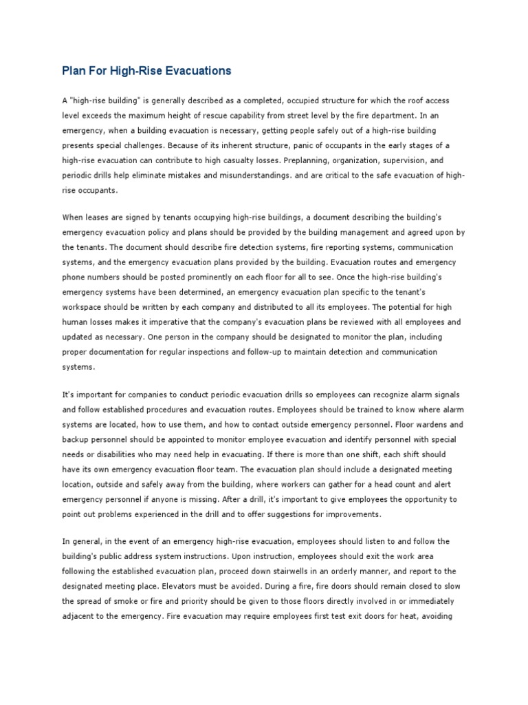 Plan For High Rise Building Evacuation | PDF | Emergency Evacuation ...