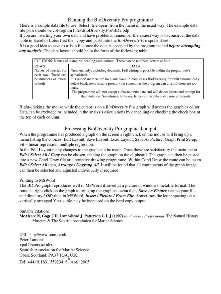 BioDiversity Pro Notes | PDF | Spreadsheet | Graphics