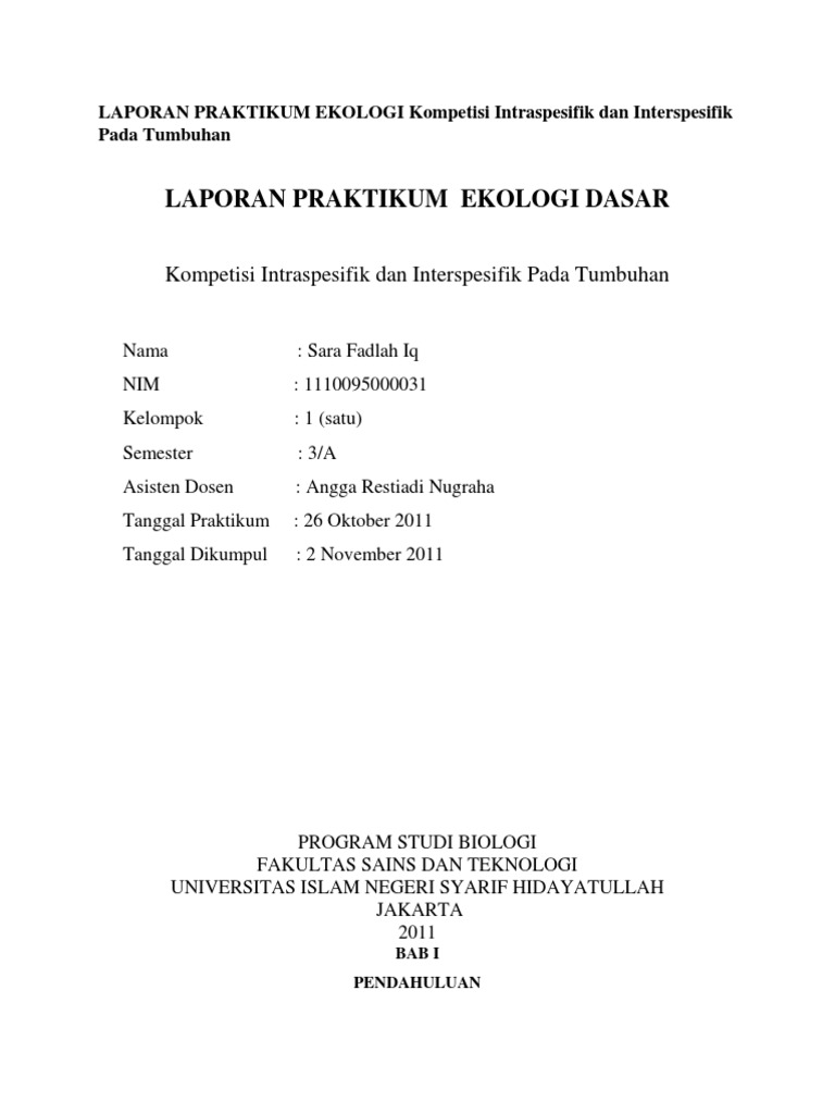 Laporan Praktikum Ekologi Kompetisi Intraspesifik Dan Interspesifik Pada Tumbuhan | PDF