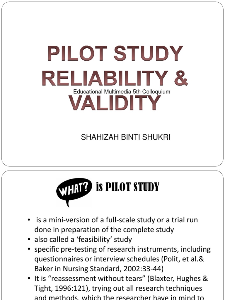 Pilot Study | PDF | Cronbach's Alpha | Validity (Statistics)
