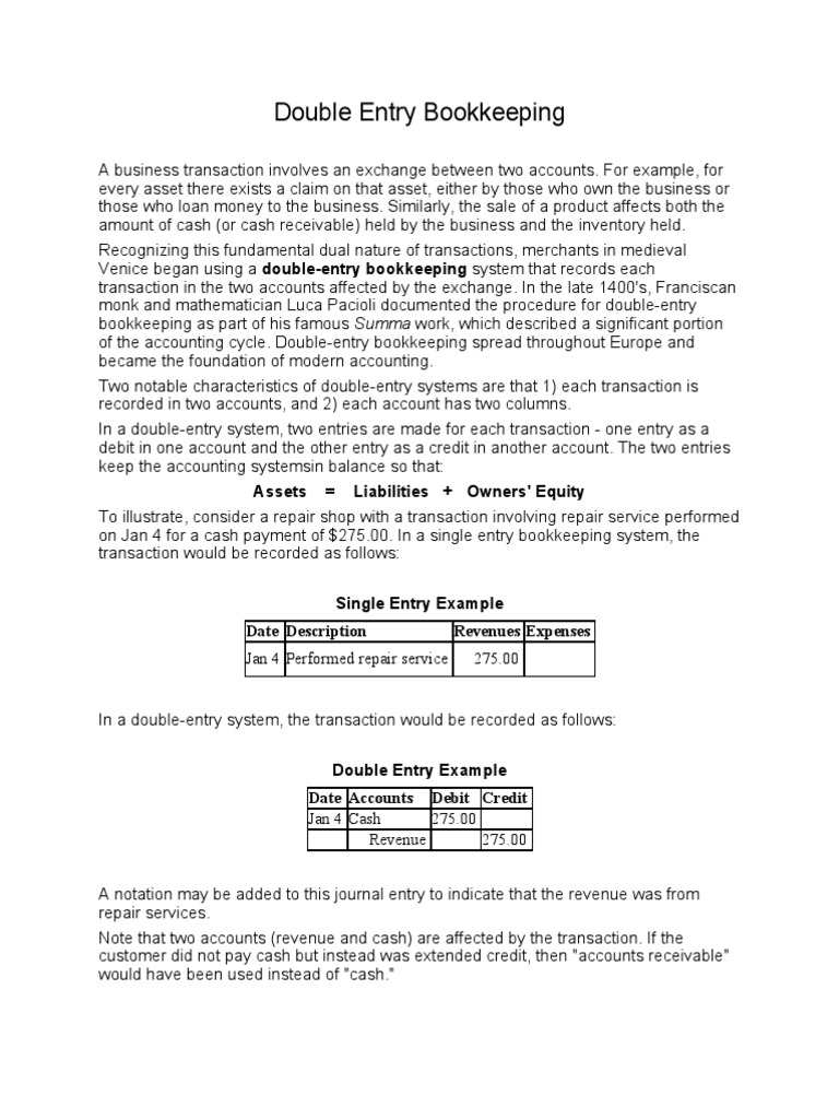 Double Entry Bookkeeping | PDF | Debits And Credits | Bookkeeping