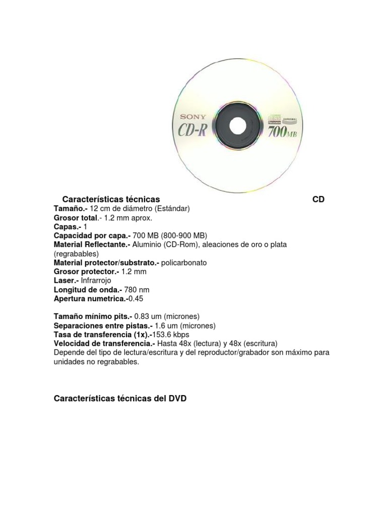Características TécnicasCD DVD BLURAY | Disco compacto | Blu Ray