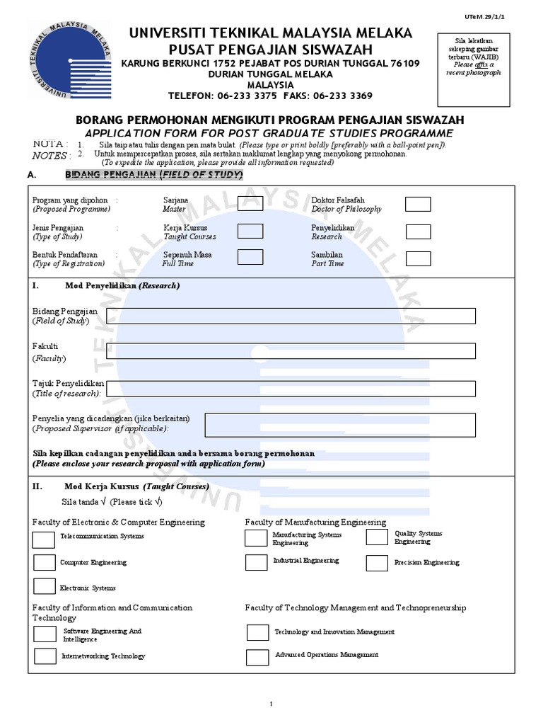 UTeM Postgraduate Application Guide | PDF