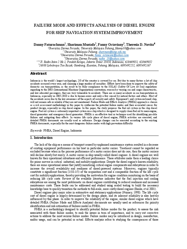 FMEA Ship Engine | PDF | Risk | Reliability Engineering