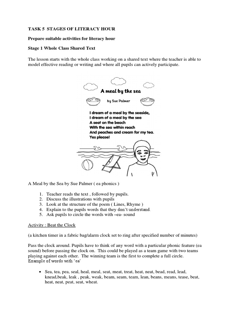 Task 5 Stages of Literacy Hour | PDF | Literacy | Sentence (Linguistics)