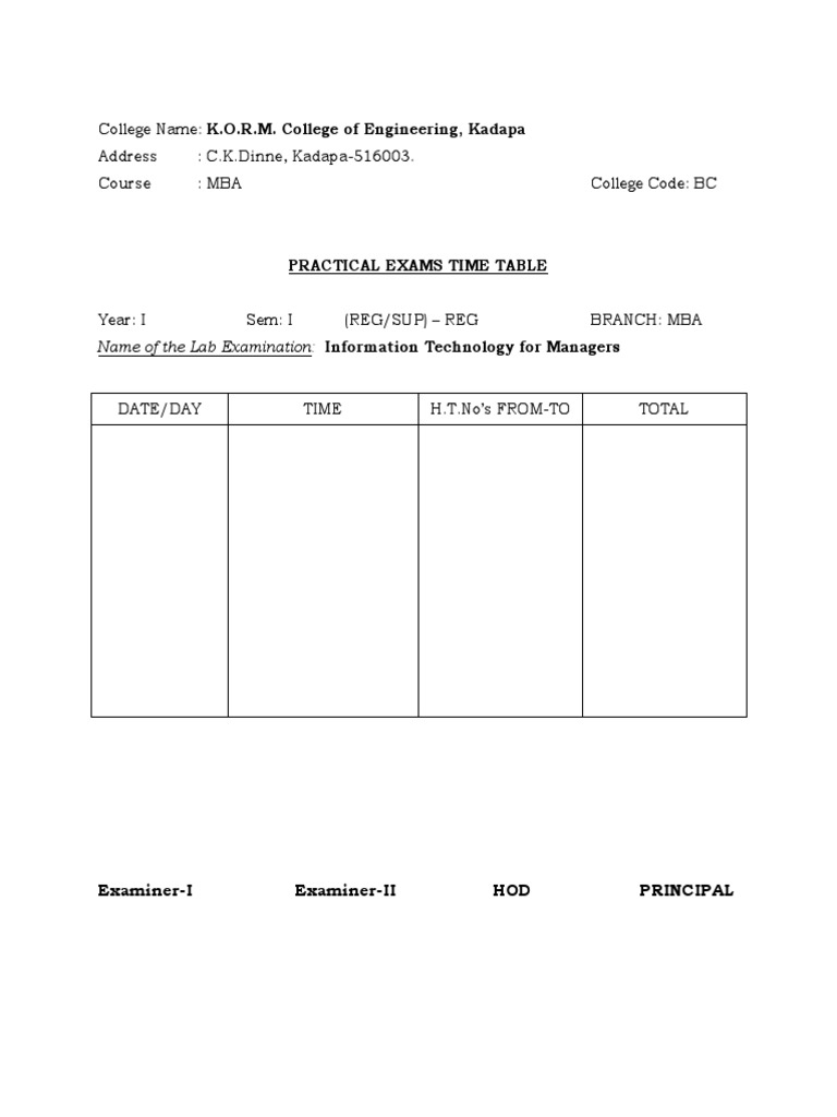 Lab Time Table Schedule JNTU 2014 | PDF