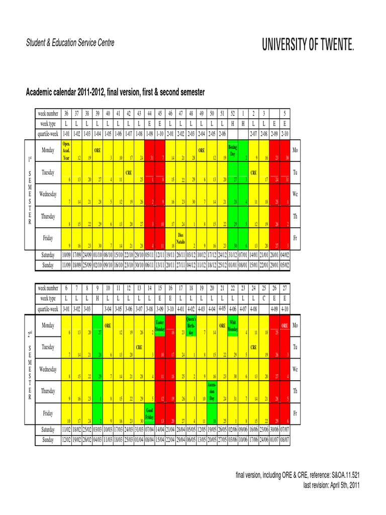 TUD Academic Calendar 2011-2012 | PDF | Academic Term | Observances