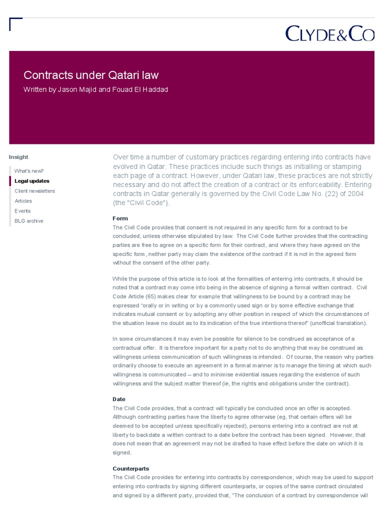 Contracts Under Qatari Law | PDF | Mortgage Law | Offer And Acceptance