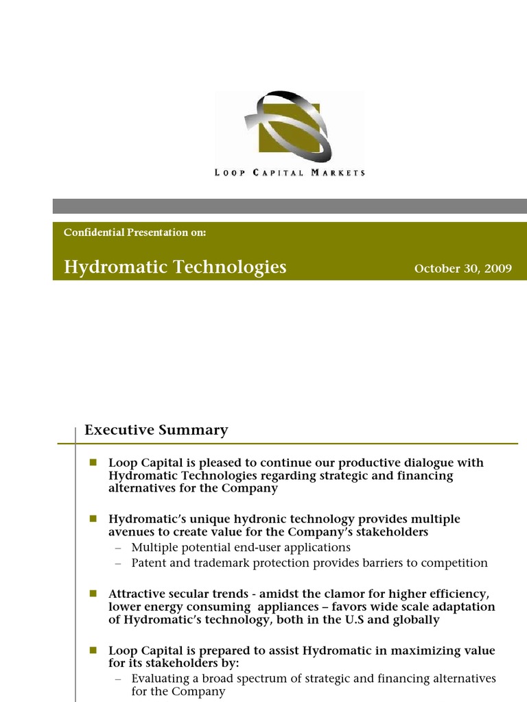Hydro Ma Tic Technologies Presentation 10-30-09 | PDF | Investor ...