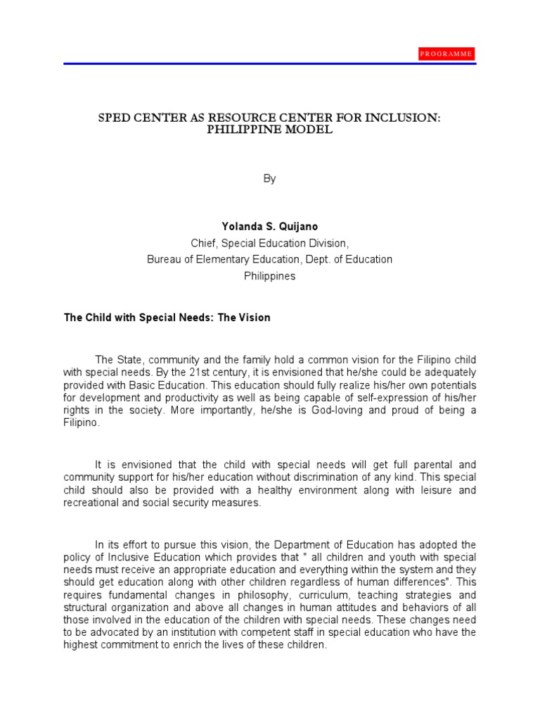 SPED Centers: Inclusive Education Model | PDF | Special Education ...