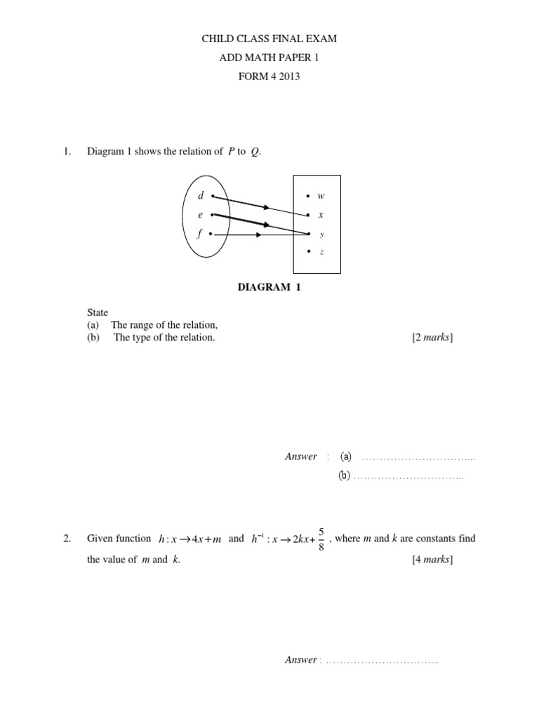 Add Math Paper 1 | PDF | Quadratic Equation | Equations