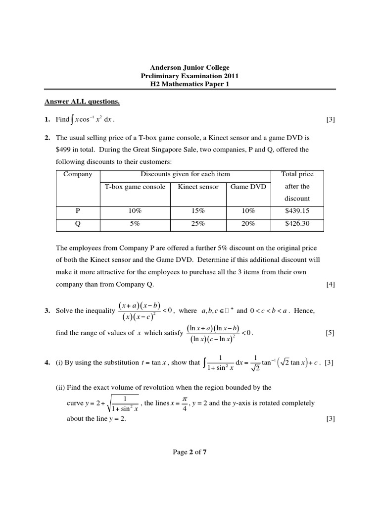 Ajc H2 Math P1 | PDF | Complex Number | Sequence