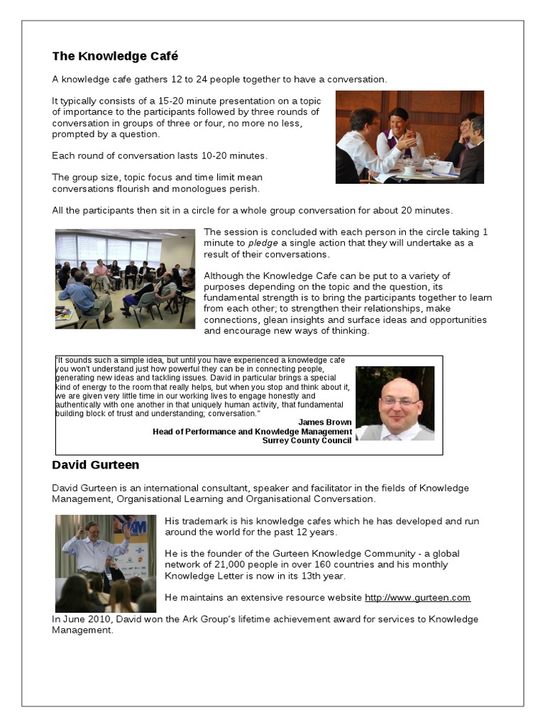 Knowledge Cafe One Page Description | PDF | Career & Growth