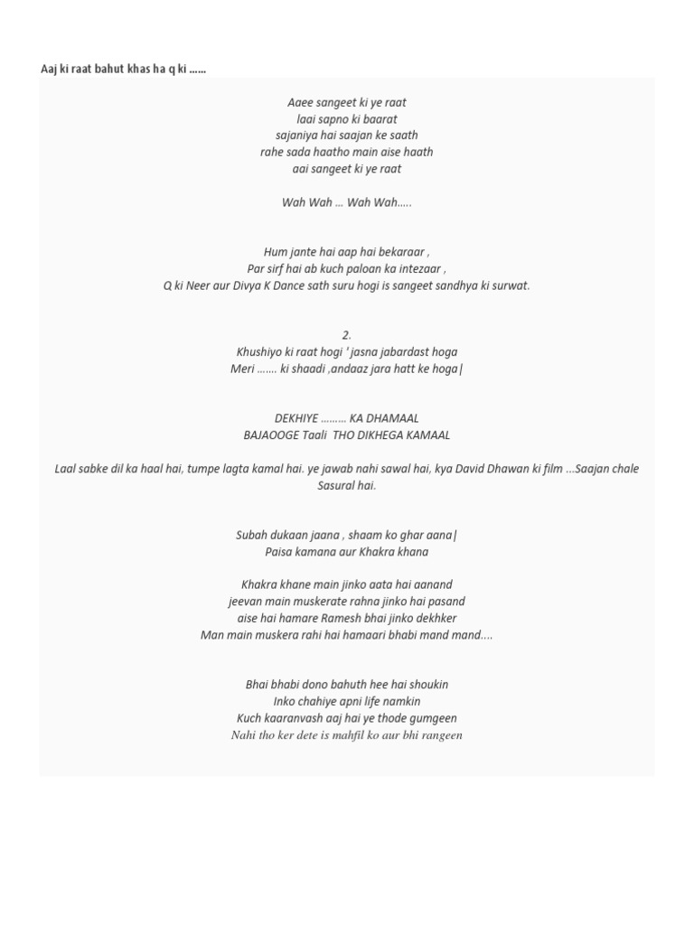 Sangeet Script