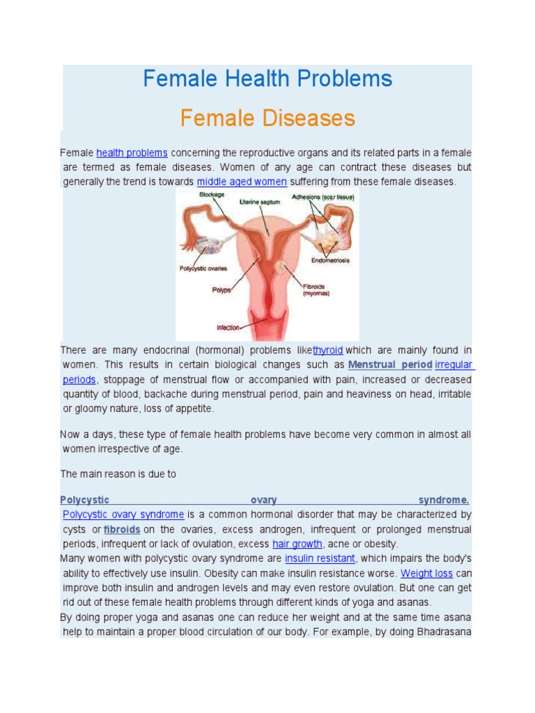 Female Health Problems | PDF | Polycystic Ovary Syndrome | Menstrual Cycle
