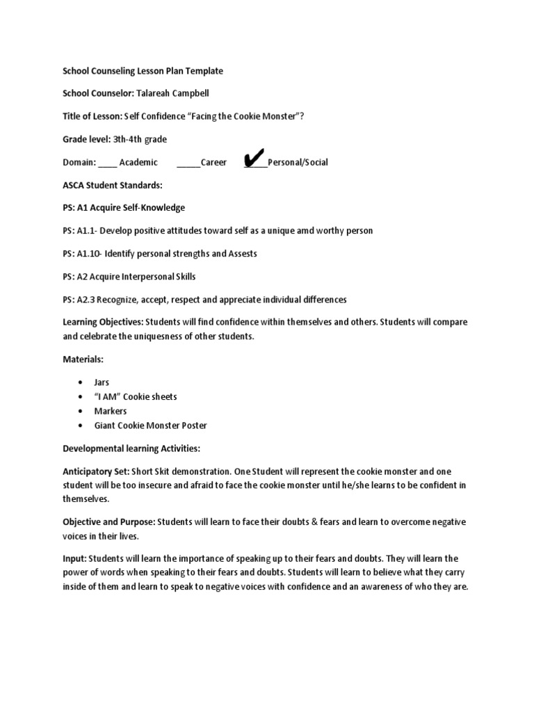 School Counseling Lesson Plan Template | PDF | School Counselor ...