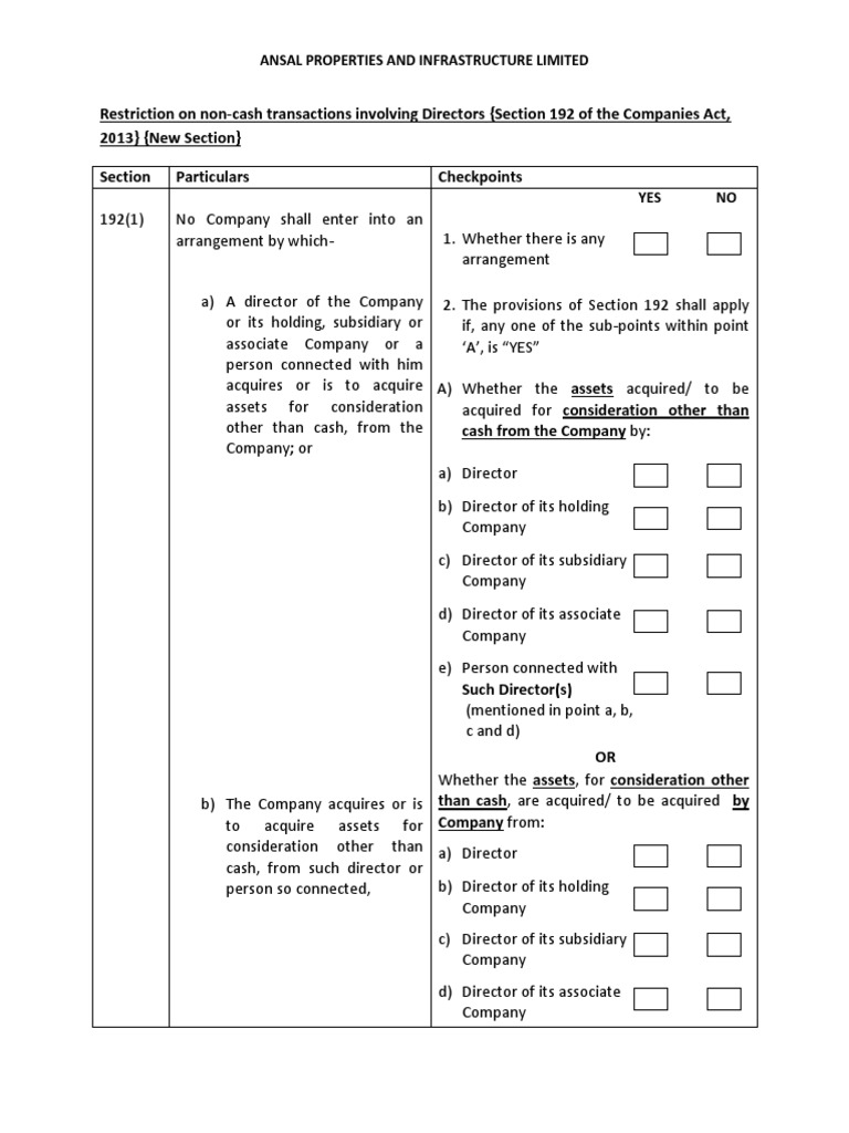 Check List Section 192 | PDF | Real Estate Appraisal | Business Law