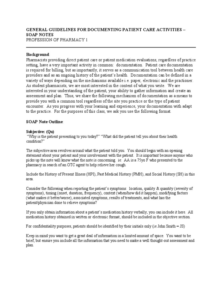 Basic Guidelines For Documenting SOAP | PDF | Pharmacy | Medicinal ...