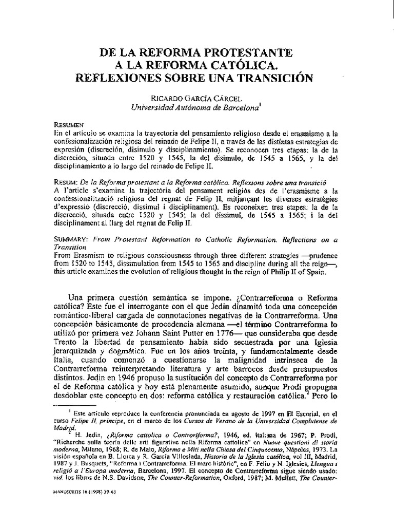 Ricardo Garcia Carcel de La Reforma A La Contra PDF | PDF | Religión y ...