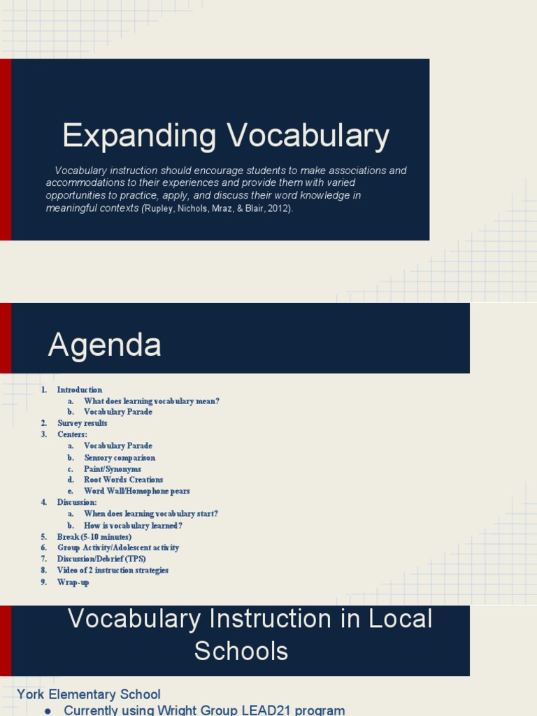 Expanding Vocabulary | PDF | Reading Comprehension | Vocabulary