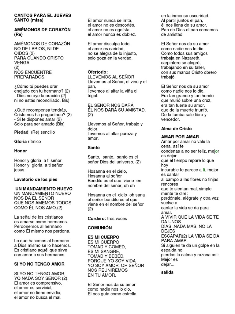 Cantos para El Jueves Santo | PDF | eucaristía | Cristo (título)