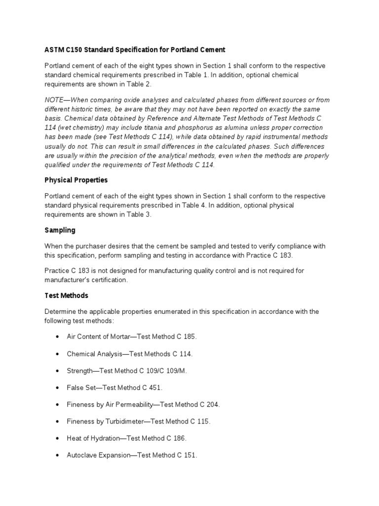 ASTM C150 Standard Specification For Portland Cement | PDF ...