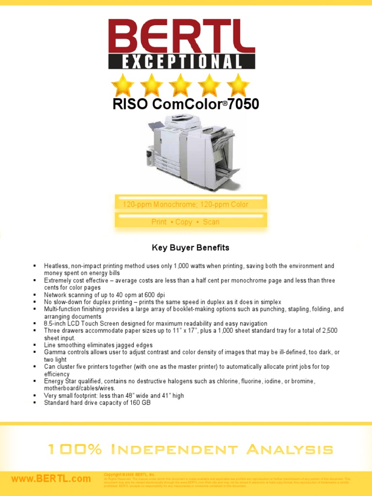 Riso Comcolor 7050: 120-Ppm Monochrome 120-Ppm Color Print Copy Scan ...