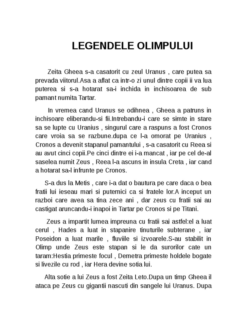 Legendele Olimpului | PDF