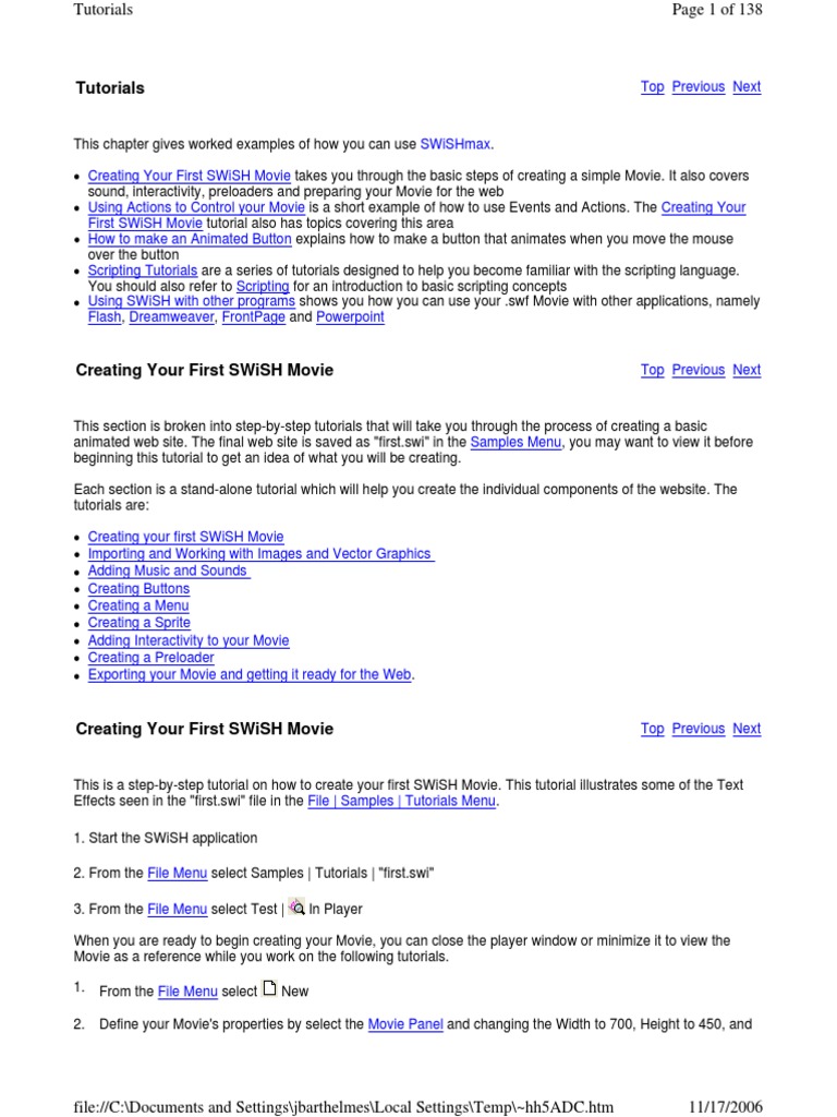 Swish Max Tutorial | PDF | Button (Computing) | Page Layout