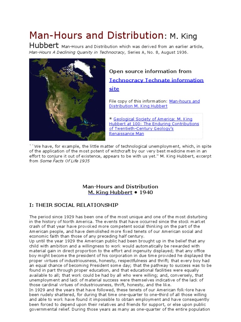 Man Hours and Distribution - M King Hubbert | PDF | Interest | Debt
