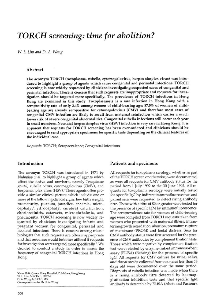 TORCH Screening: Time For Abolition? | PDF | Herpes Simplex | Infection