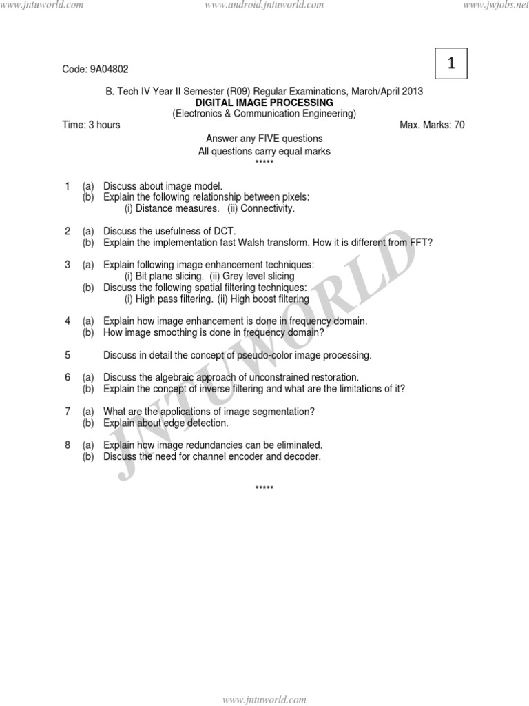 Digital Image Processing Exam Questions | PDF | Image Segmentation ...