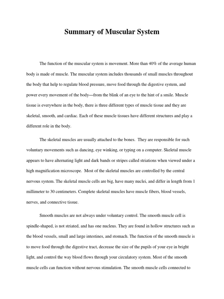 Summary of Muscular System 4 | PDF | Muscle | Muscle Contraction
