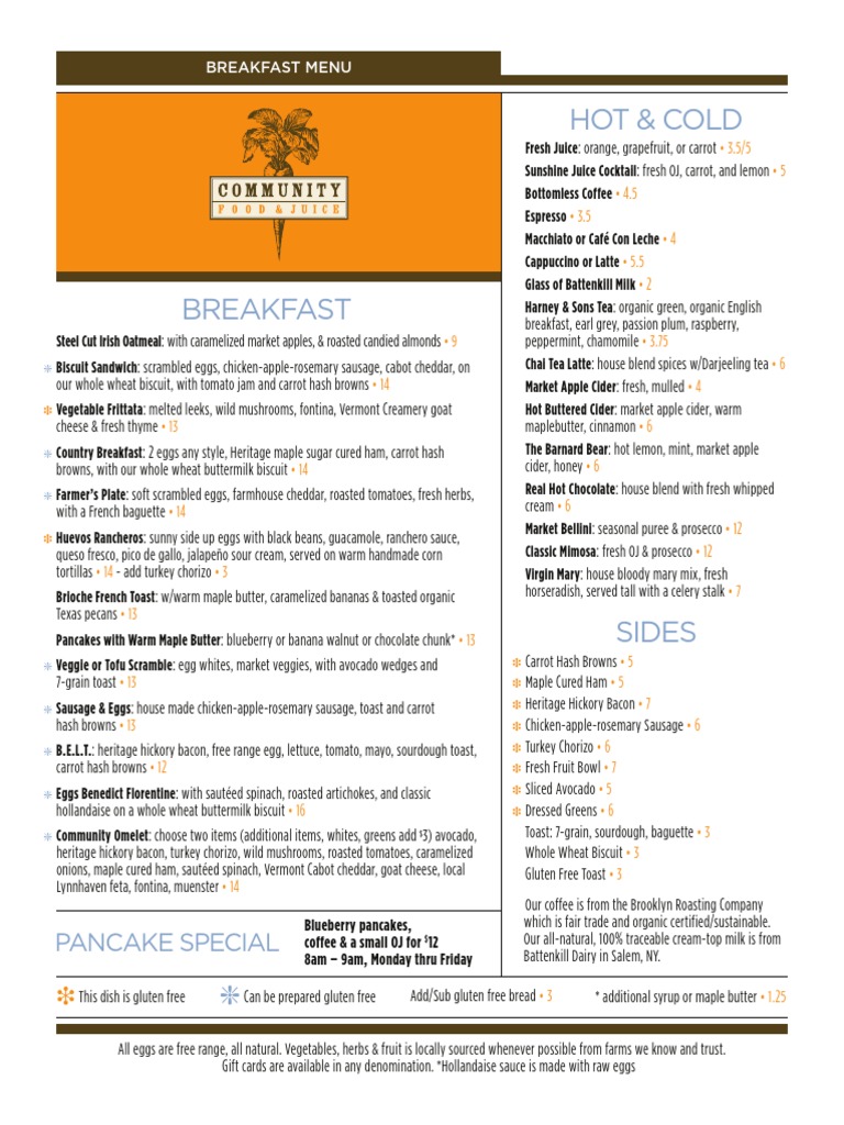 Community Breakfast Menu Highlights | PDF | Cuisine | Food And Drink