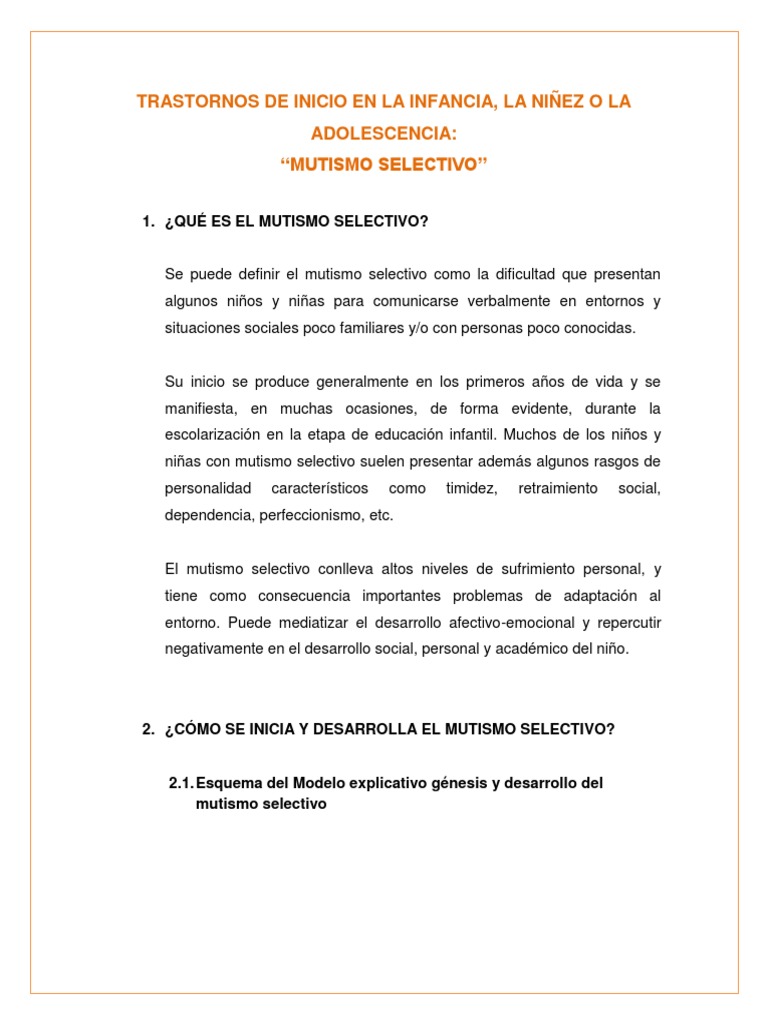 Mutismo Selectivo: Definición y Características | PDF | Timidez | Ansiedad