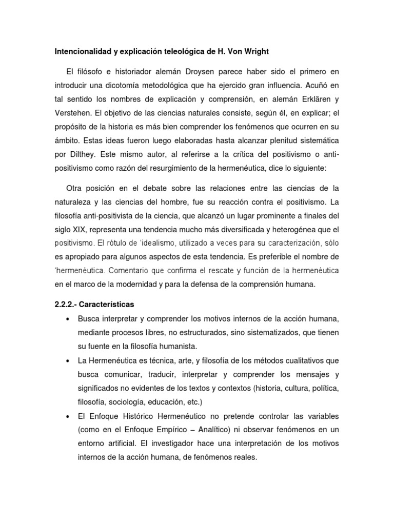 Intencionalidad y explicación teleológica | PDF | Hermenéutica ...