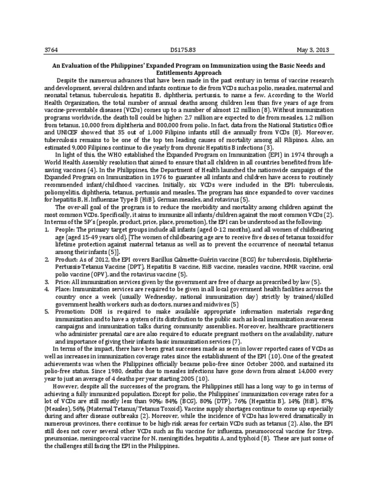 Expanded Program of Immunization in Philippines | Vaccines | Public Health