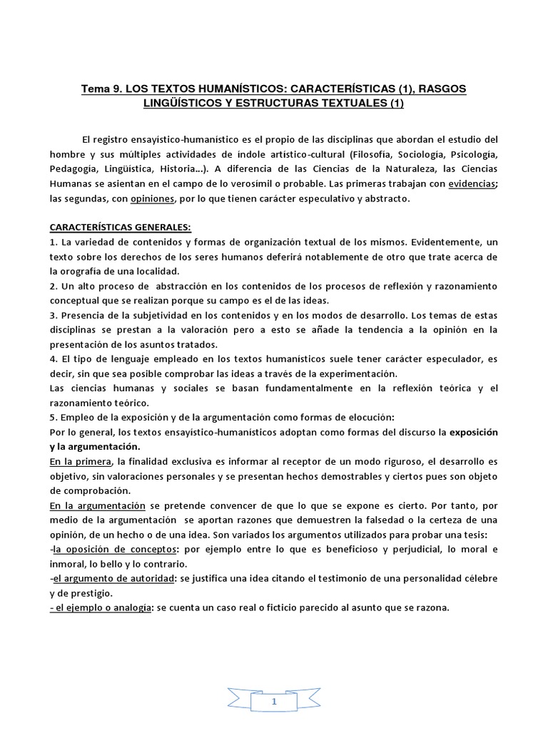 Tema 9. Los Textos Humanisticos. Caracteristicas | PDF | Certeza ...