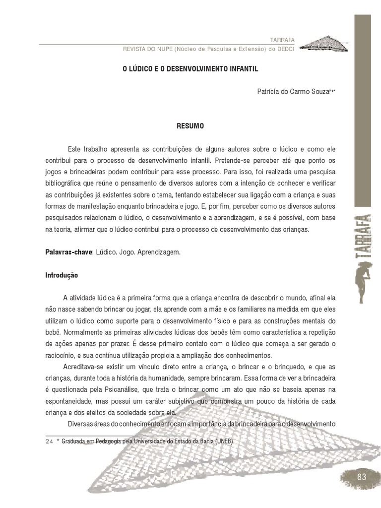 O Lúdico E O Desenvolvimento Infantil Pdf Brinquedos Aprendizado