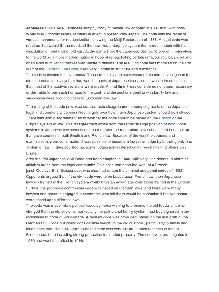 Japanese Civil Code | Download Free PDF | Empire Of Japan | Lawyer