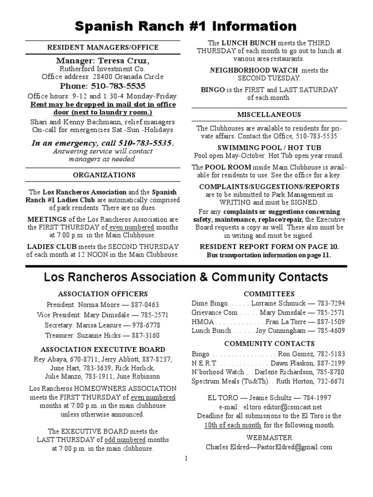 Spanish Ranch #1 Information: Los Rancheros Association & Community ...