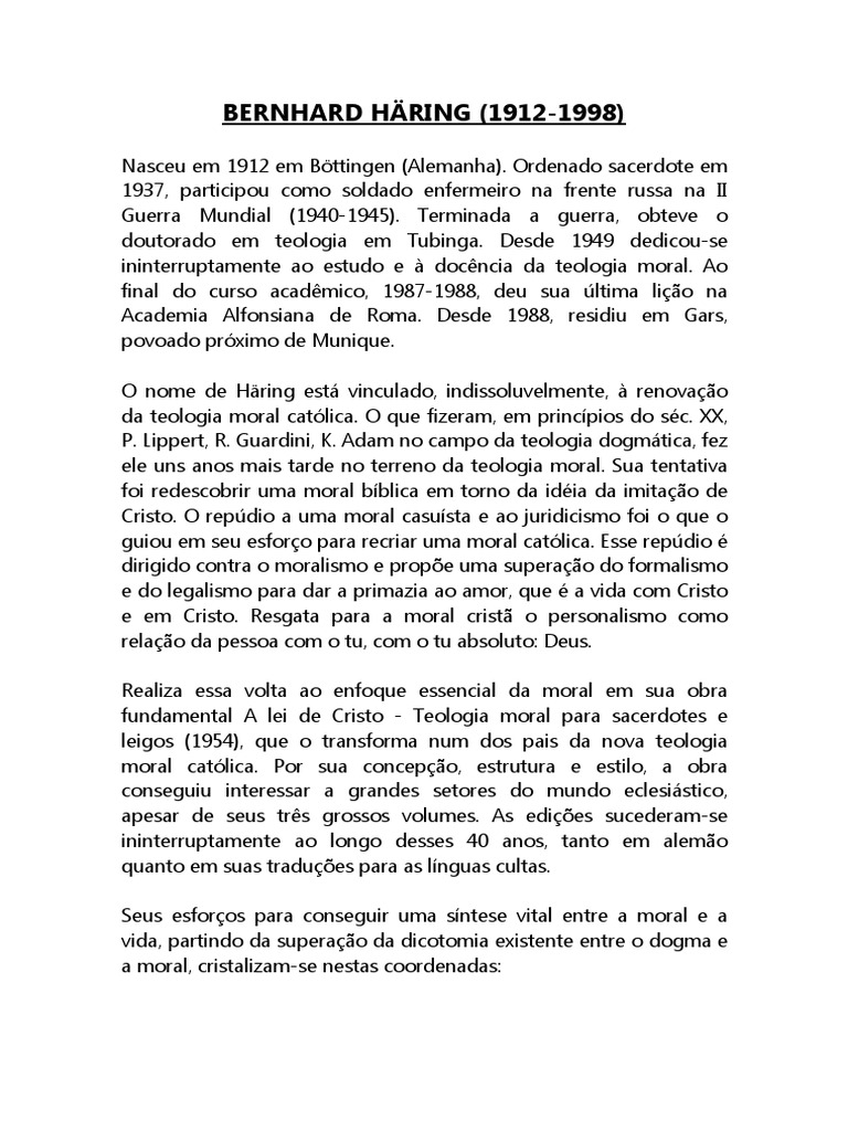 Bernhard Häring: Teologia Moral Renovadora | PDF | Moralidade | Pecado