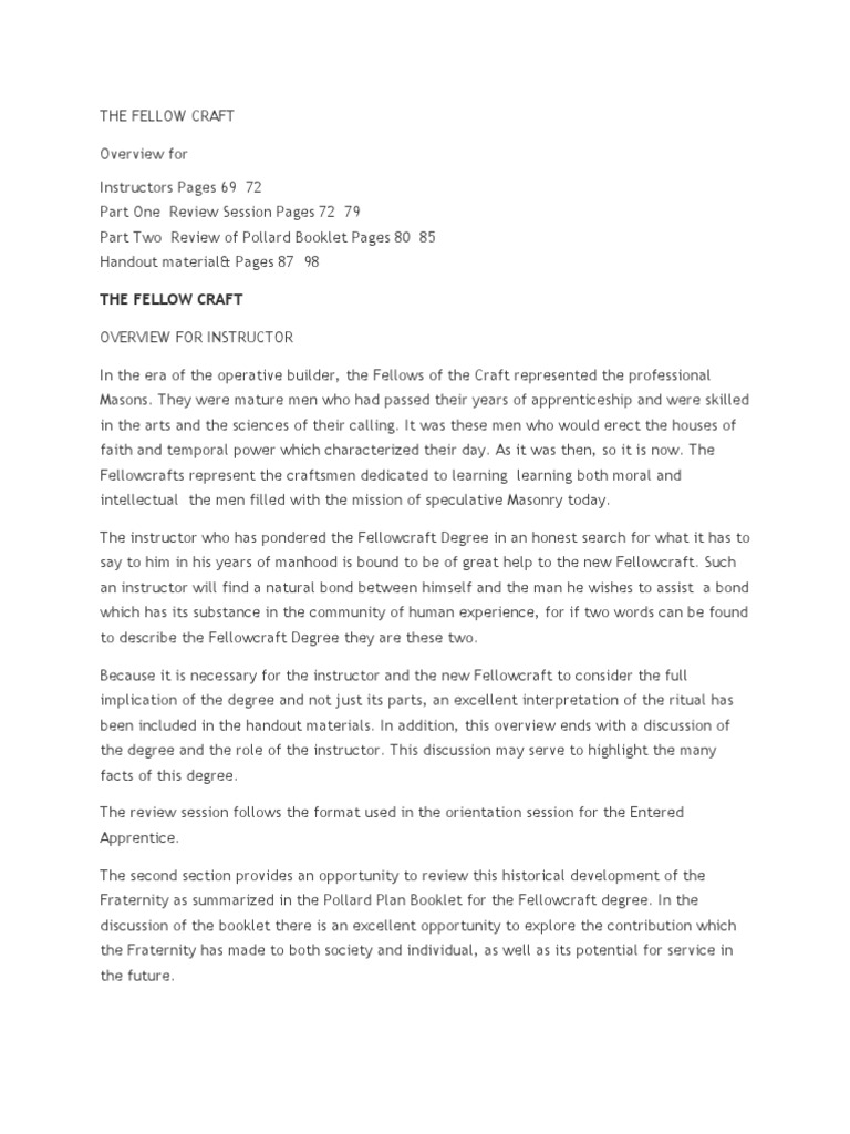 The Fellow Craft | PDF | Freemasonry | Masonic Lodge
