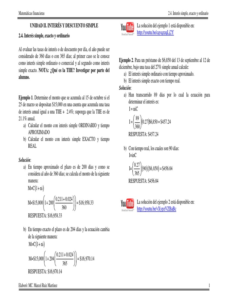 Cálculo del interés simple exacto y ordinario aplicado a diferentes ...