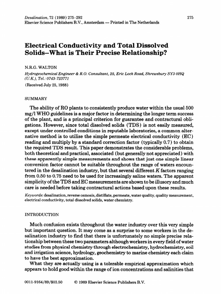 Total Dissolved Solid | PDF | Electrical Resistivity And Conductivity ...