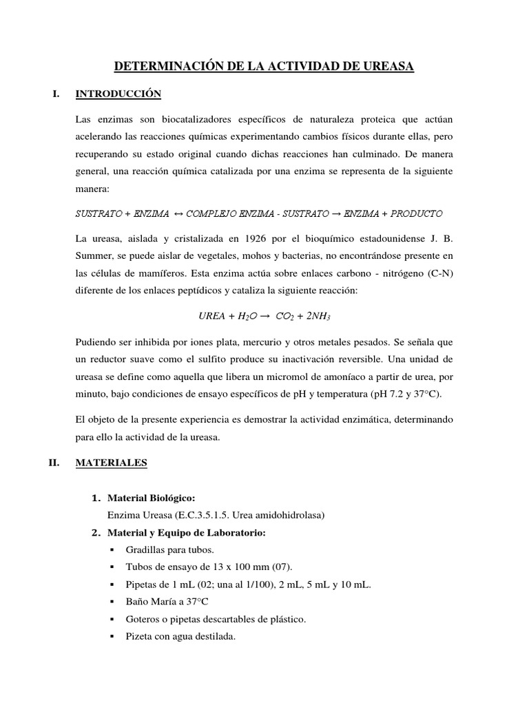 Determinacion de La Actividad de La Ureasa | PDF | Enzima | Química
