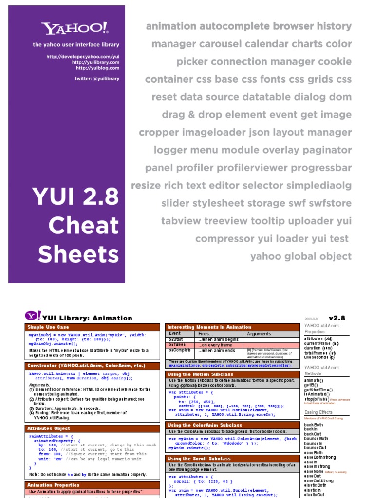 YUI 2.8.0 Cheat Sheet Packet | PDF | Hypertext Transfer Protocol | Html